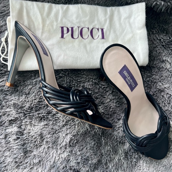 Emilio Pucci | Shoes | Emilio Pucci Navy Blue Leather Mule Heel Sandal ...